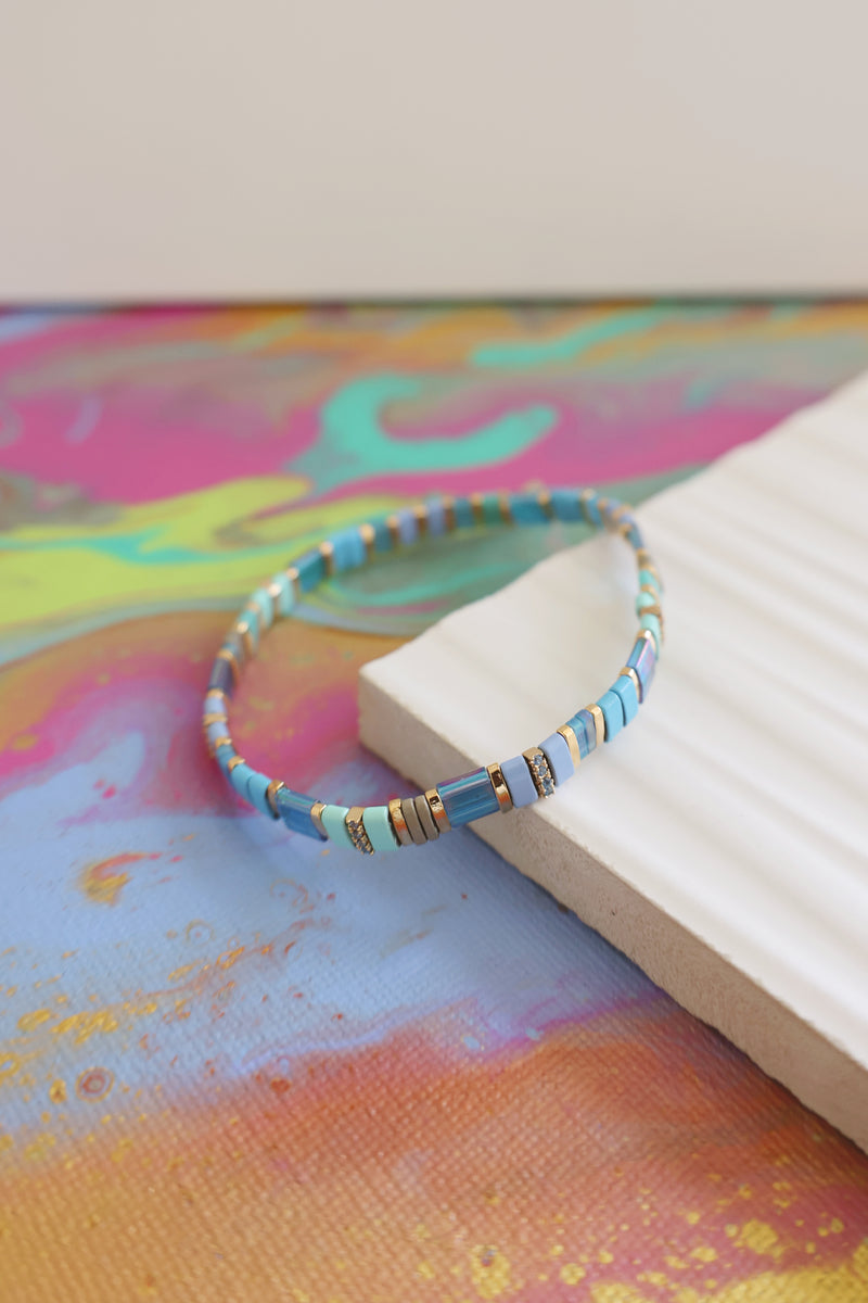 Beaded Chicklet Bracelet Light Blue – Serefina